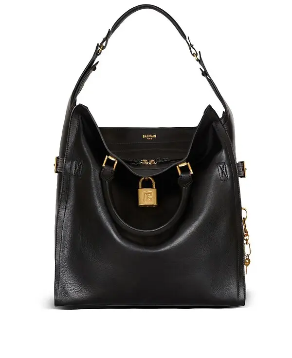 Balmain Pulse Large Waxed Calfskin Leather Tote Bag