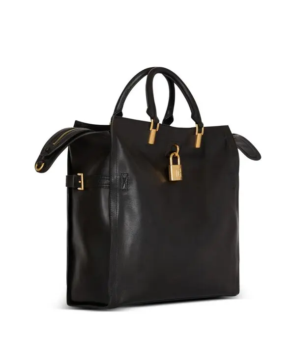 Balmain Pulse Large Waxed Calfskin Leather Tote Bag