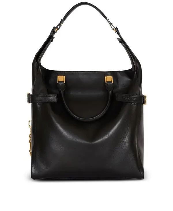 Balmain Pulse Large Waxed Calfskin Leather Tote Bag