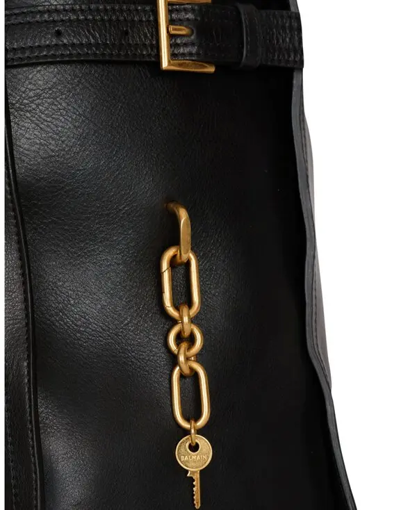 Balmain Pulse Large Waxed Calfskin Leather Tote Bag