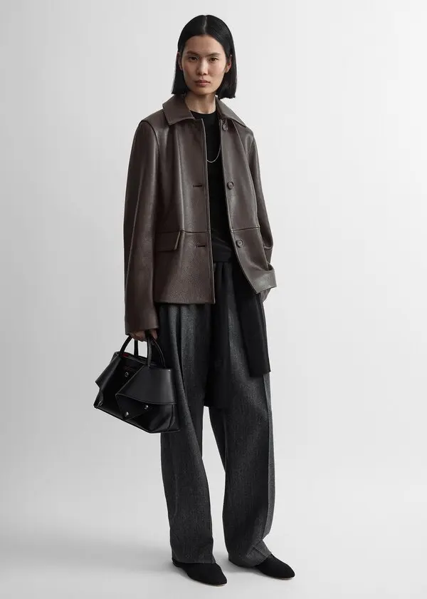 TOTEME Grained Leather Jacket - Dark Brown