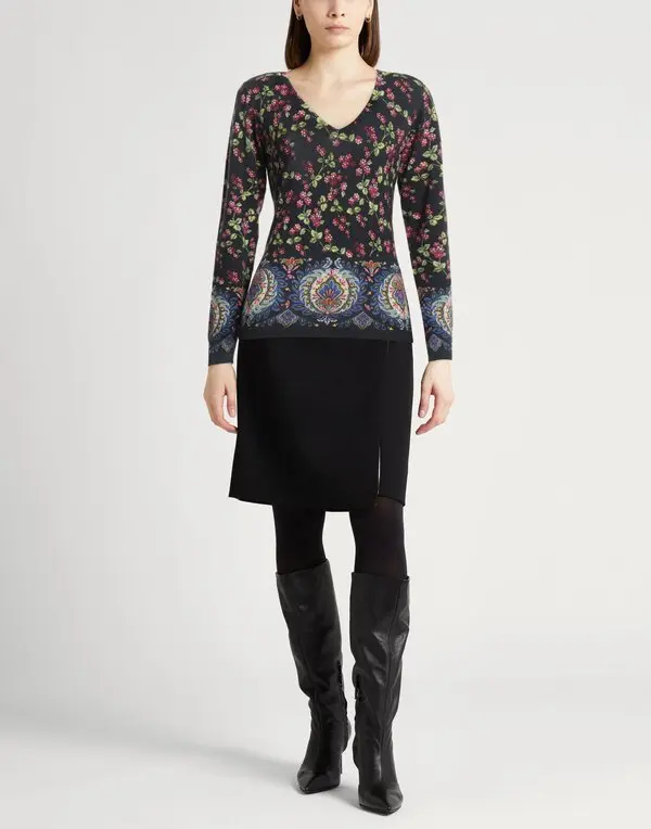 Etro Floral Print Silk Blend V-neck Sweater