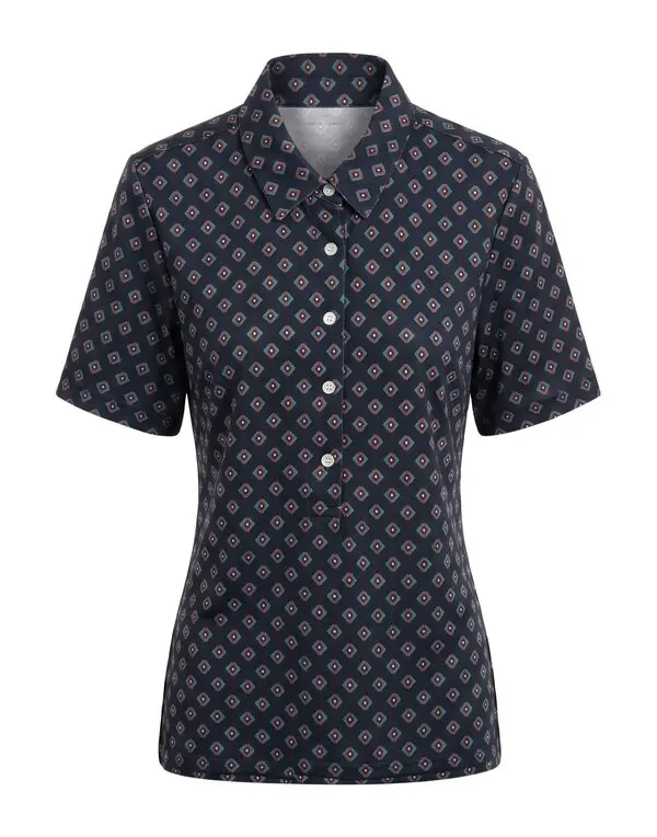 Tory Burch Printed Cotton Jersey Polo Shirt - Blue