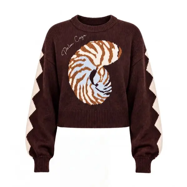 PALM COLLECTIVE Tiger Shell Knit Sweater - Brown
