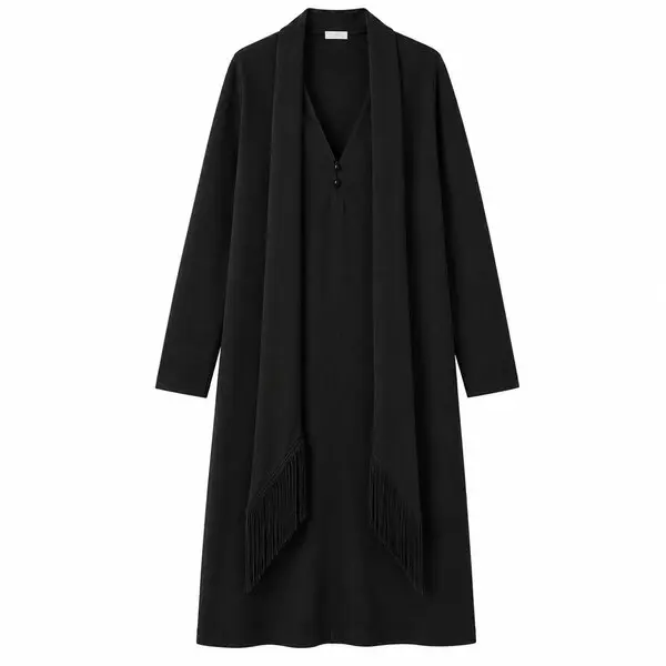 FRONT ROW SHOP Reversible Fringed Scarf Dress