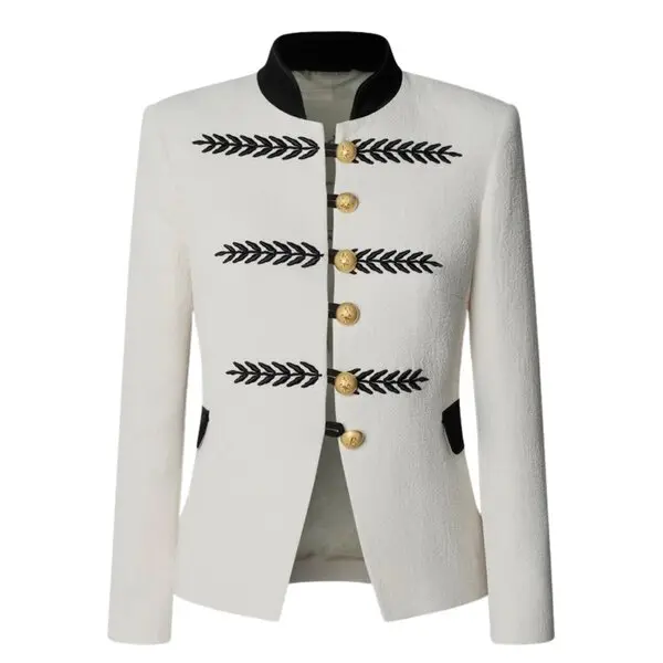 THE EXTREME COLLECTION Neutrals Short Fitted Embroidered Blazer Renata 01 - Beige/yellow