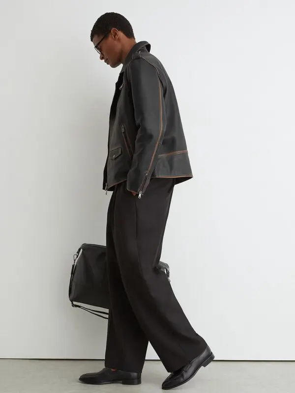 REISS Winnen Leather Burnished-detail Biker Jacket