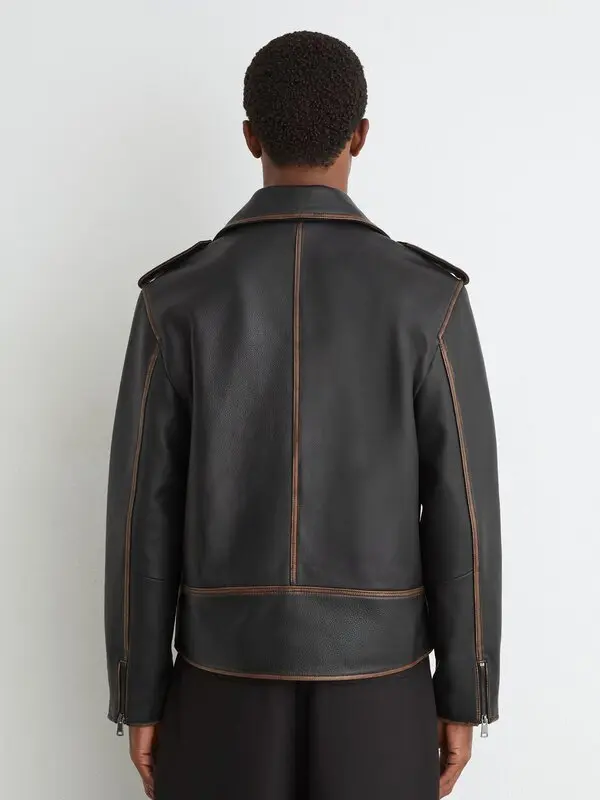 REISS Winnen Leather Burnished-detail Biker Jacket