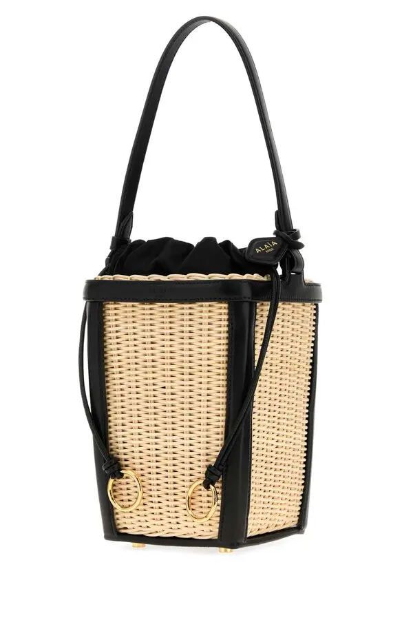 Alaïa Two-tone Wicker And Leather Small Bucket Bag