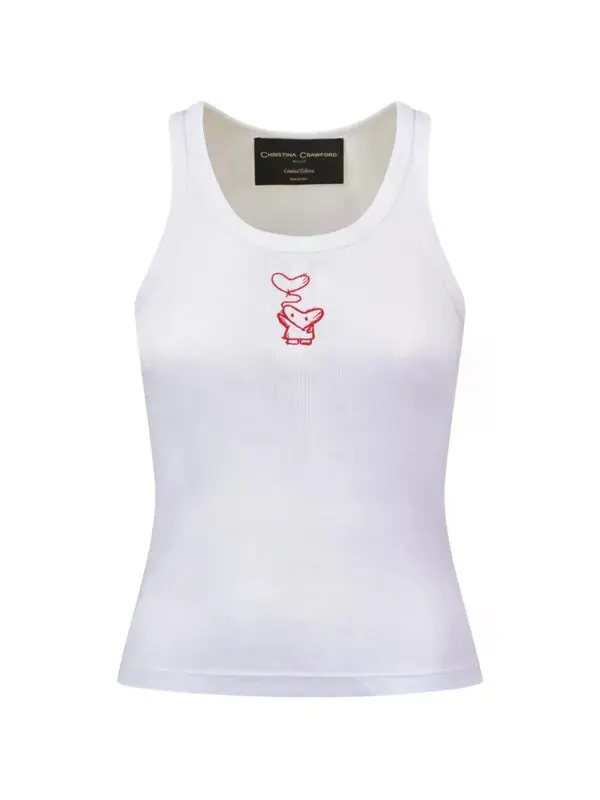 CHRISTINA CRAWFORD Embroidered Ribbed Tank Top