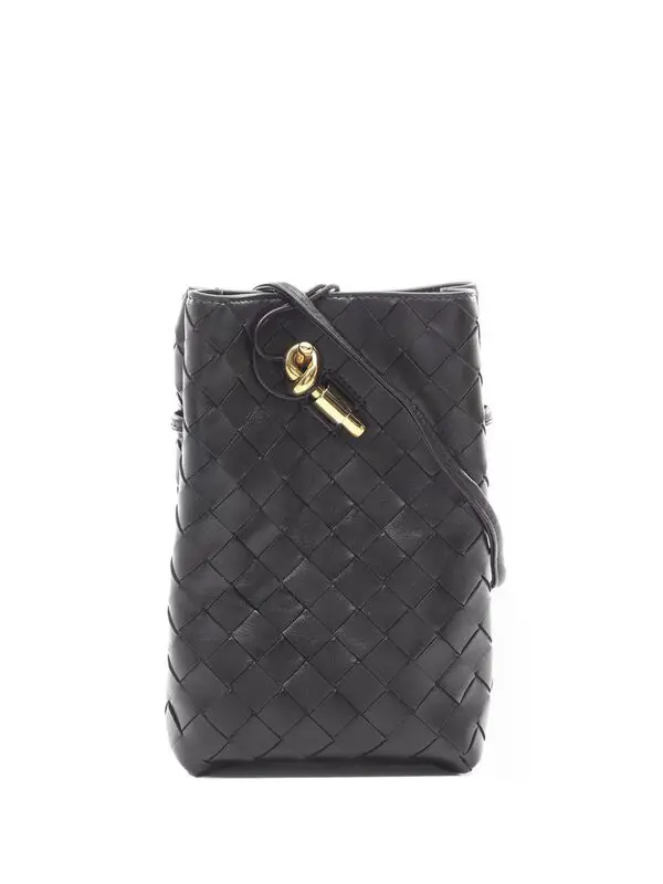 Bottega Veneta 2012-2026 Lambskin Intrecciato Andiamo Phone Pouch Crossbody Bag - Black