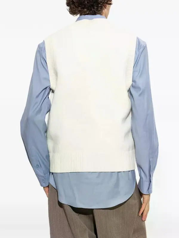 AMI Paris White Sleeveless Wool Sweater With De Coeur
