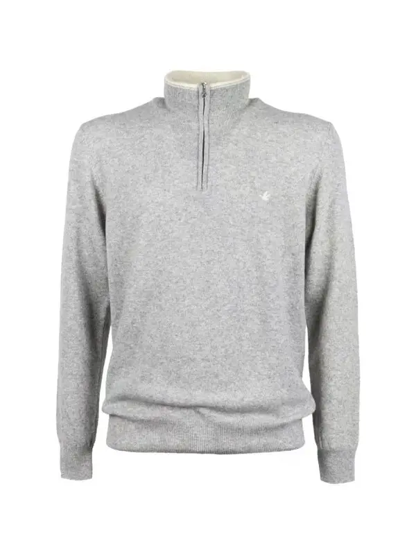 BROOKSFIELD Logo-embroidered Half-zip Sweater - Grey