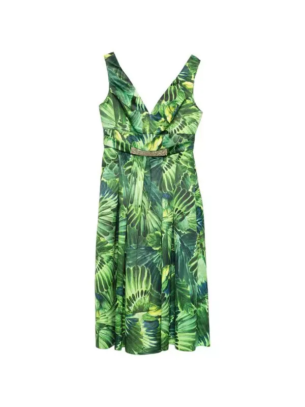 ALESSANDRO LEGORA Tropical-print Crystal-embellished Midi Dress