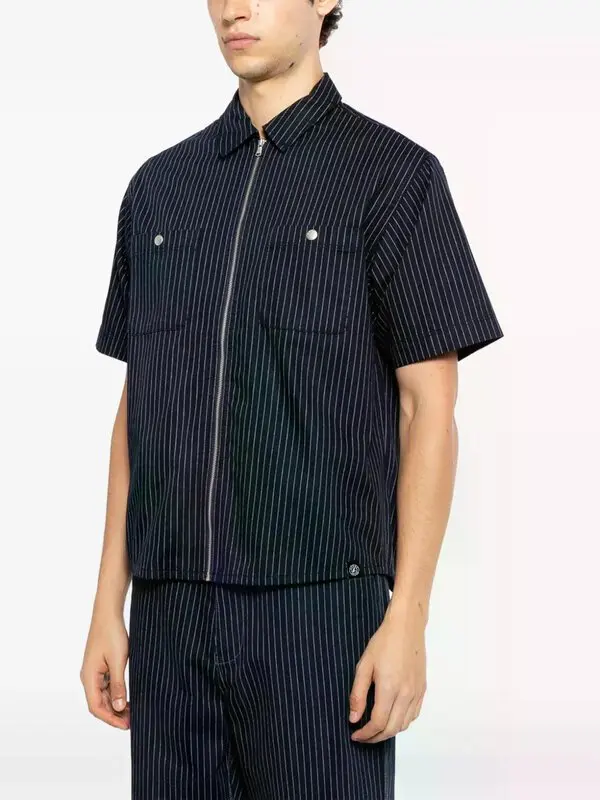 AGNES B. Chest Pocket Striped Shirt - Blue