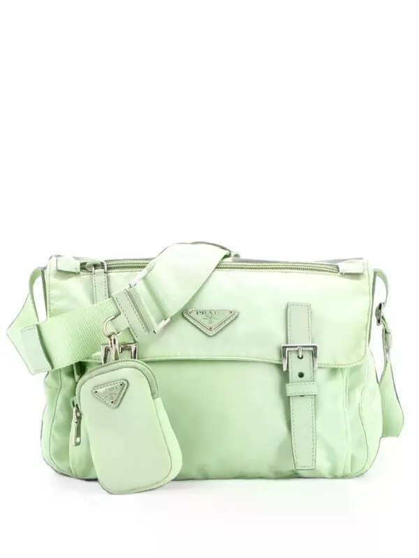 Prada Double Buckle Flap Messenger Bag Re-nylon Medium Crossbody Bag - Green