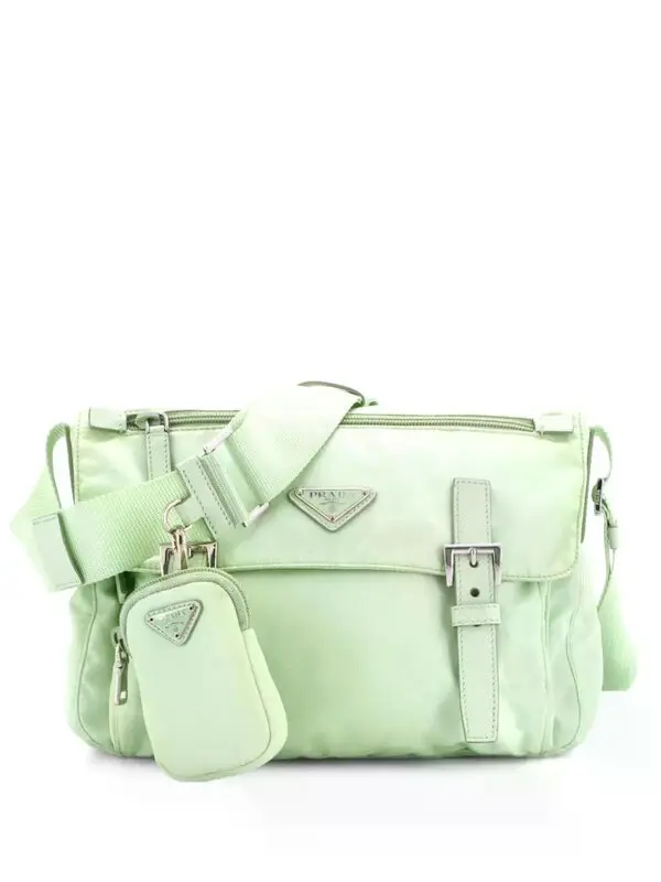 Prada Double Buckle Flap Messenger Bag Re-nylon Medium Crossbody Bag - Green