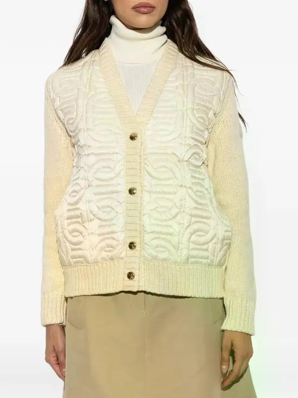 Moncler Chain Quilted Padded V-neck Cardigan