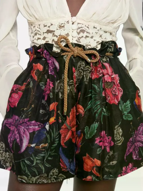 SIMONA CORSELLINI Floral-print Paperbag-waist Shorts