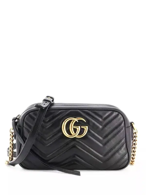 Gucci Gg Marmont Shoulder Bag Matelasse Leather Small Crossbody Bag - Black