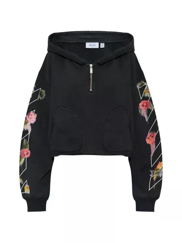Off-White Cropped Sweatshirt With Logo - Black
