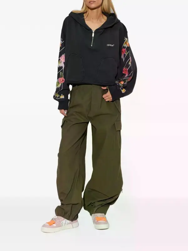 Off-White Cropped Sweatshirt With Logo - Black