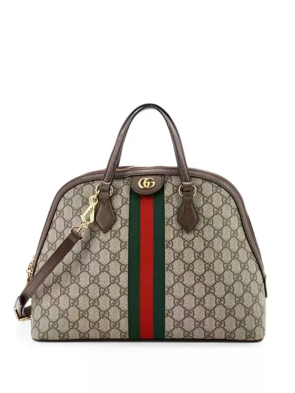 Gucci Ophidia Dome Top Handle Bag Gg Coated Canvas Medium Satchel - Brown