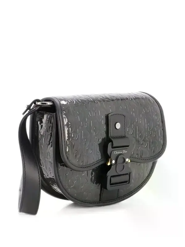 Dior Gallop Flap Messenger Bag Oblique Patent Mini Crossbody Bag - Black