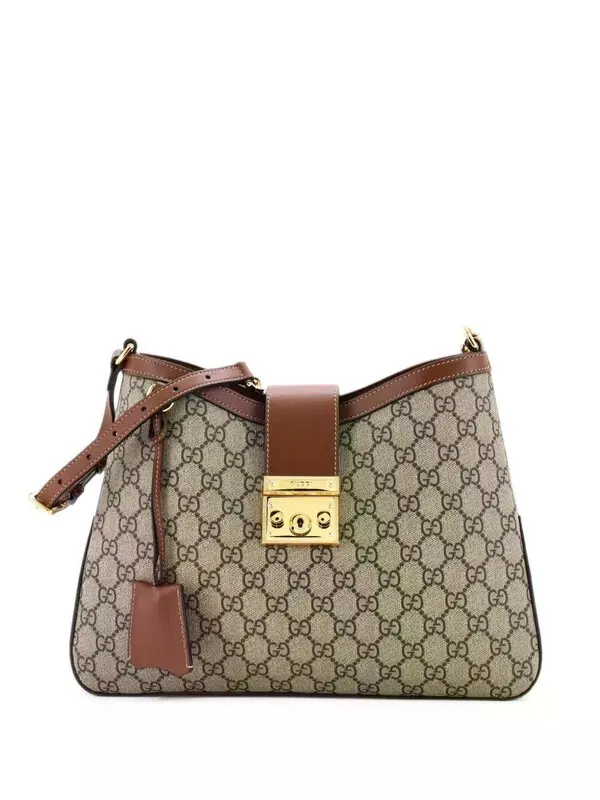 Gucci Padlock Chain Gg Coated Canvas With Leather Medium Shoulder Bag - Brown