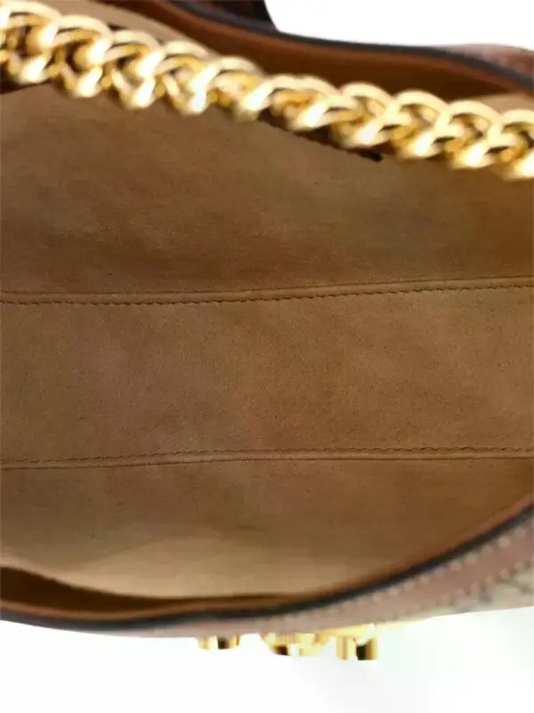 Gucci Padlock Chain Gg Coated Canvas With Leather Medium Shoulder Bag - Brown