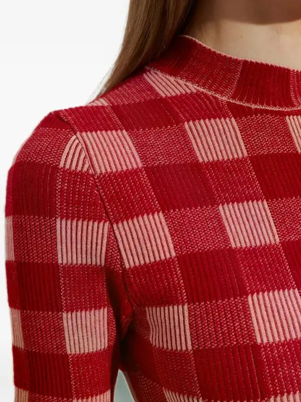 AMI Paris Pink Checkered Wool And Cotton Short-sleeve Sweater