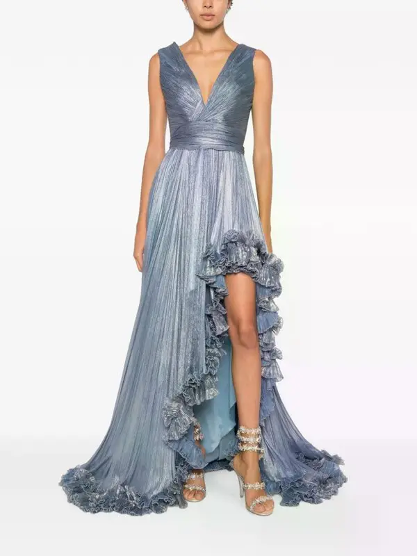 IRIS SERBAN Ruffled Pleated Maxi Dress