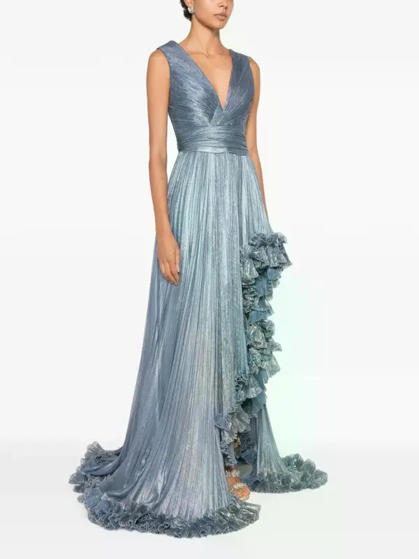 IRIS SERBAN Ruffled Pleated Maxi Dress