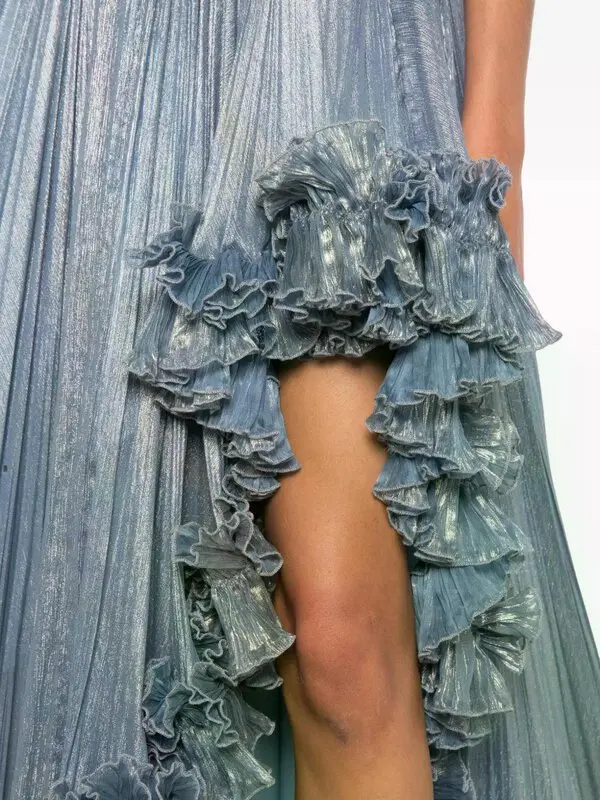 IRIS SERBAN Ruffled Pleated Maxi Dress