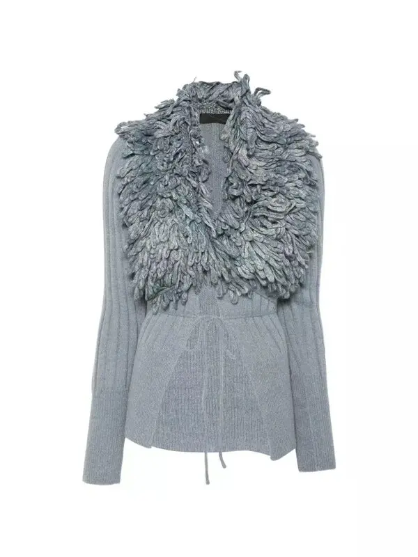 Liu Jo Fringe-trim Ribbed-knit Cardigan - Blue