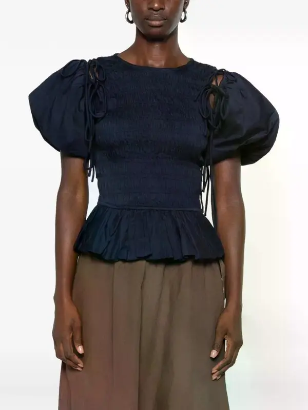 DAMSON MADDER Becca Shirred Peplum Blouse - Blue