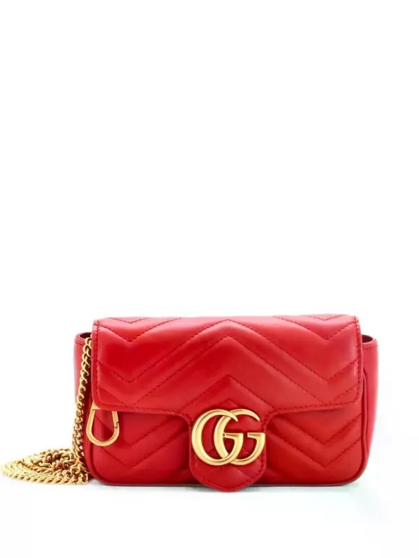 Gucci Gg Marmont Flap Bag Matelasse Leather Super Mini Crossbody Bag - Red