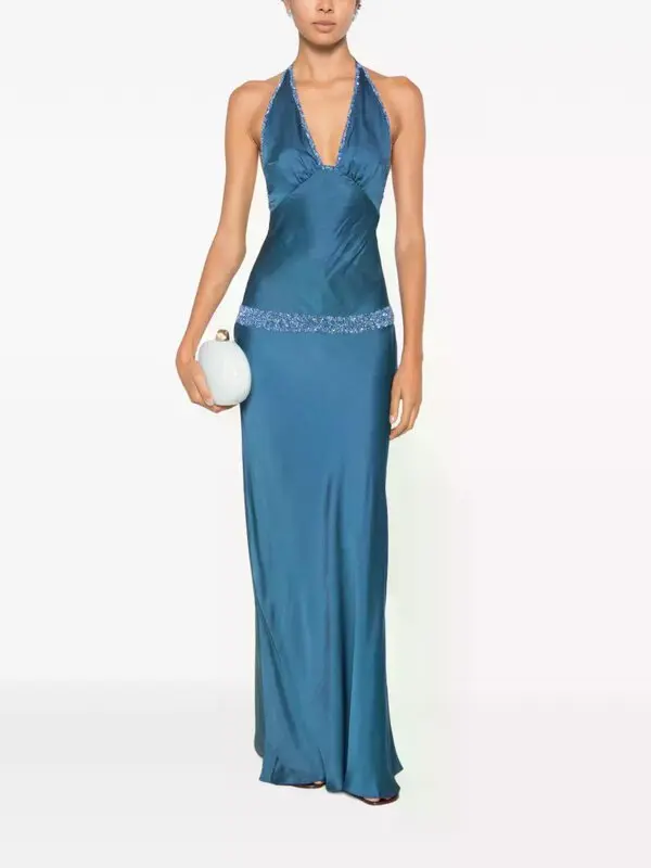 ASTA RESORT Celine Bead-embellished Halterneck Maxi Dress - Blue