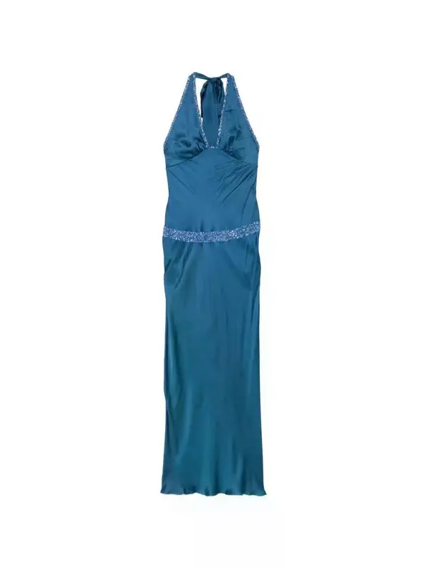 ASTA RESORT Celine Bead-embellished Halterneck Maxi Dress - Blue