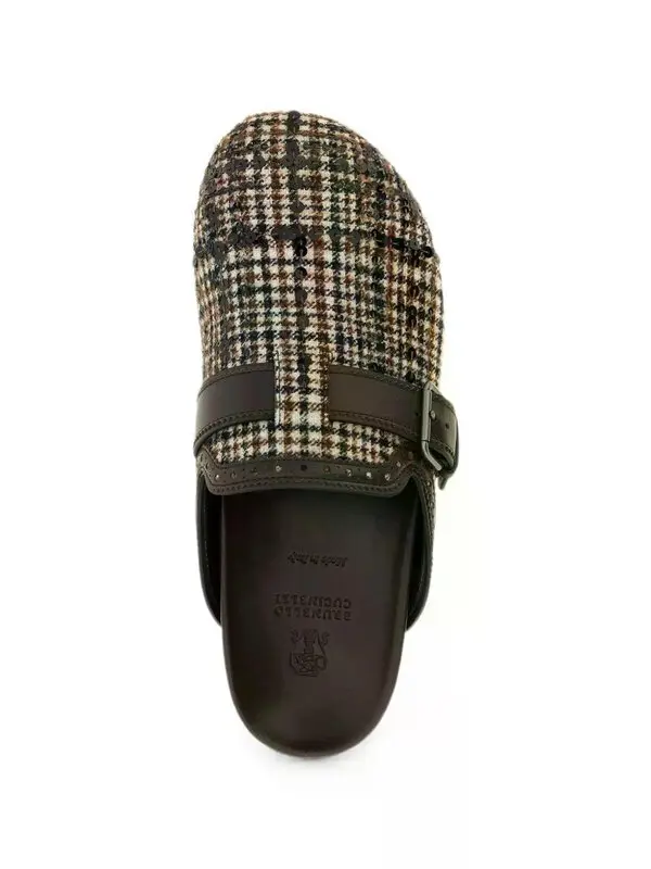 Brunello Cucinelli Dazzling Houndstooth-pattern Sequin-embellished Mules