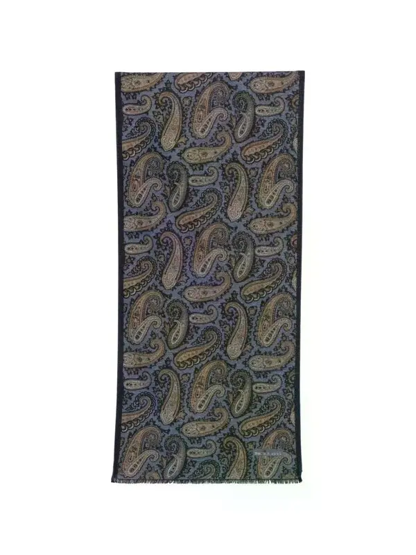 Kiton Paisley-print Fringed-edge Scarf - Blue