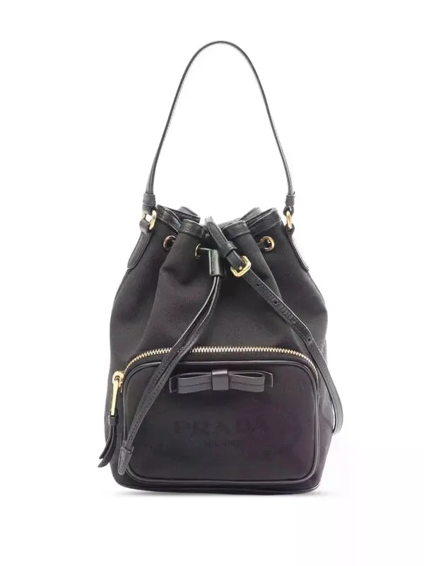 Prada 2010-2026 Canapa Logo Duet Bucket Bag - Black
