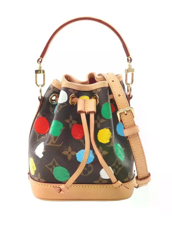 LOUIS VUITTON 2023 Yayoi Kusama Monogram Painted Dots Nano Noe Bucket Bag - Brown