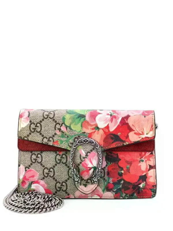 Gucci Dionysus Bag Blooms Print Gg Coated Canvas Super Mini Crossbody Bag - Brown