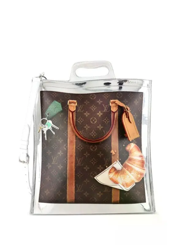 LOUIS VUITTON Freezer Sac Plat Bag Printed Mirror Coated Canvas Tote Bag - Brown