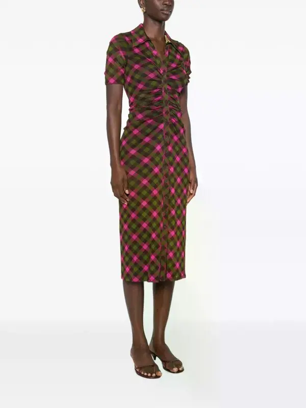 Diane Von Furstenberg Zoey Gingham-print Ruched Midi Dress