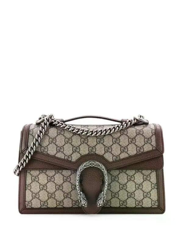 Gucci Dionysus Top Handle Chain Bag Gg Coated Canvas Small Satchel - Brown