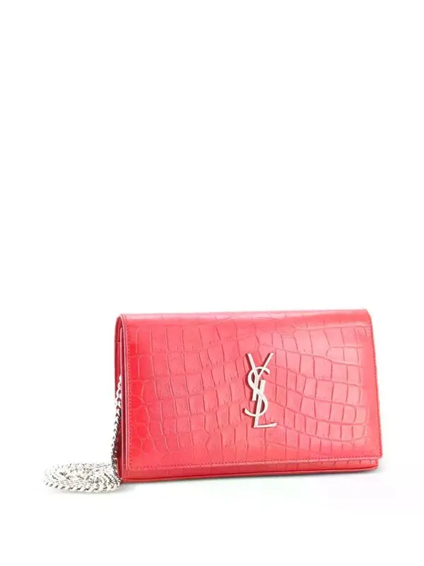 Saint Laurent Classic Monogram Wallet On Chain Crocodile Embossed Leather Small Cross Body Bag