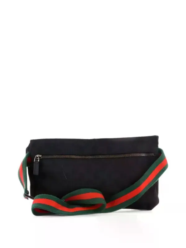 Gucci Vintage Double Gg Canvas With Leather Small Belt Bag - Black