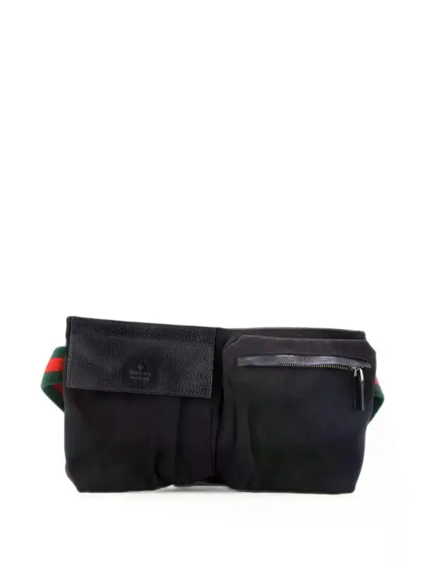 Gucci Vintage Double Gg Canvas With Leather Small Belt Bag - Black